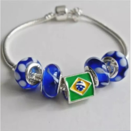 Pulseira tipo pandora life bandeira do Brasil | Shopee Brasil