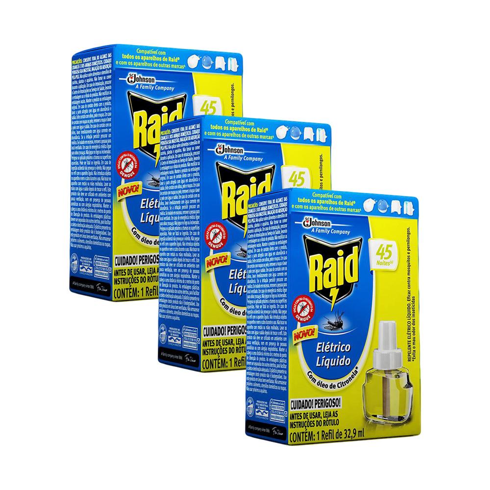 Kit 3 Refil Repelente Líquido Raid Elétrico Óleo de Citronela 32,9ml ...