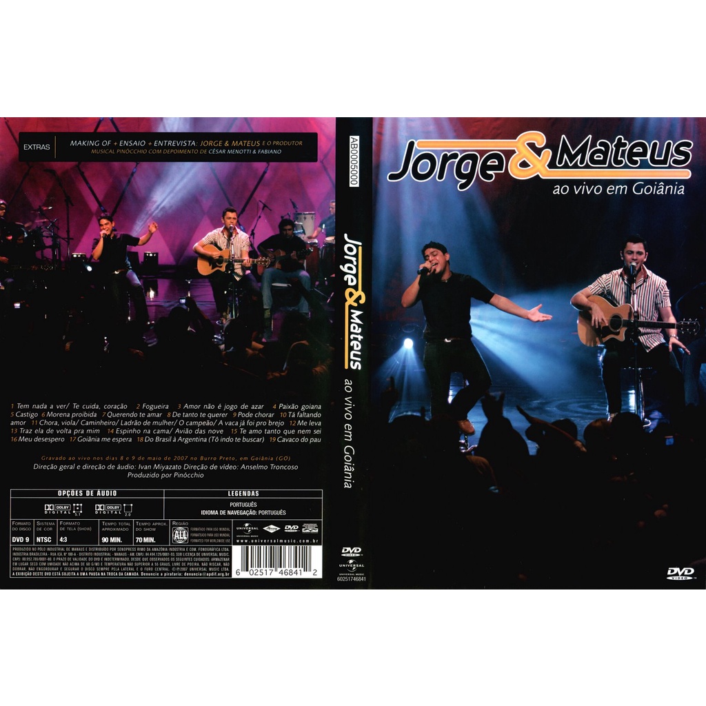 JORGE E MATEUS AO VIVO EM GOIANIA DVD ORIGINAL LACRADO | Shopee Brasil