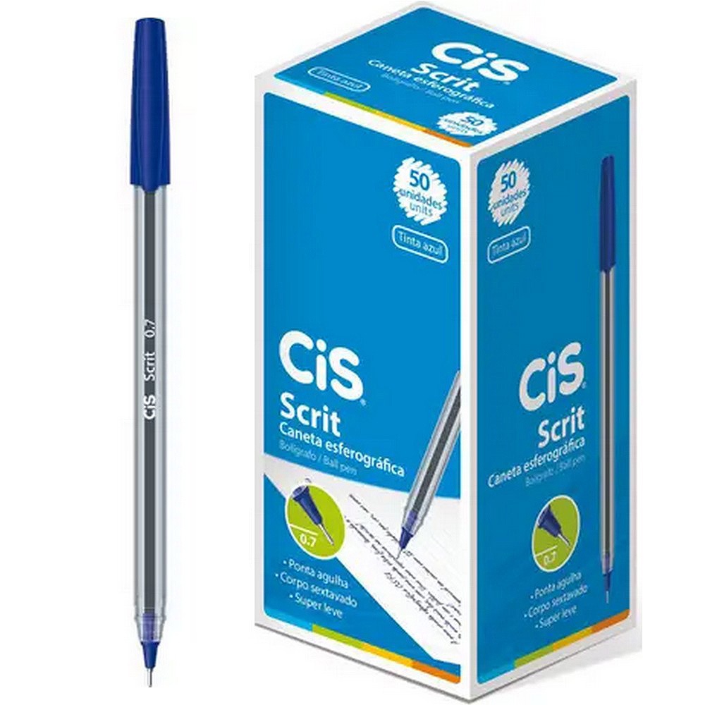 Caneta Esferográfica Cis Scrit 0.7 Ponta Fina Azul com 50 unidades ...