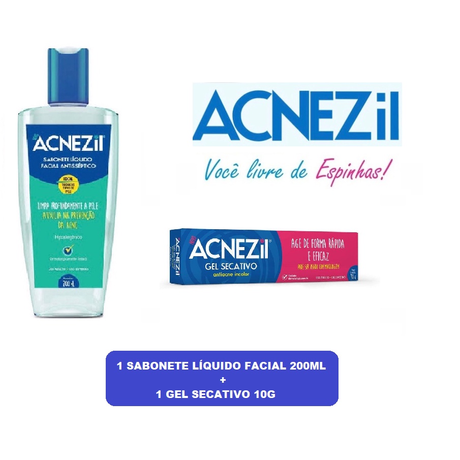 Kit Acnezil Sabonete liquido 200ml + Gel secativo anti acne 10g contra ...