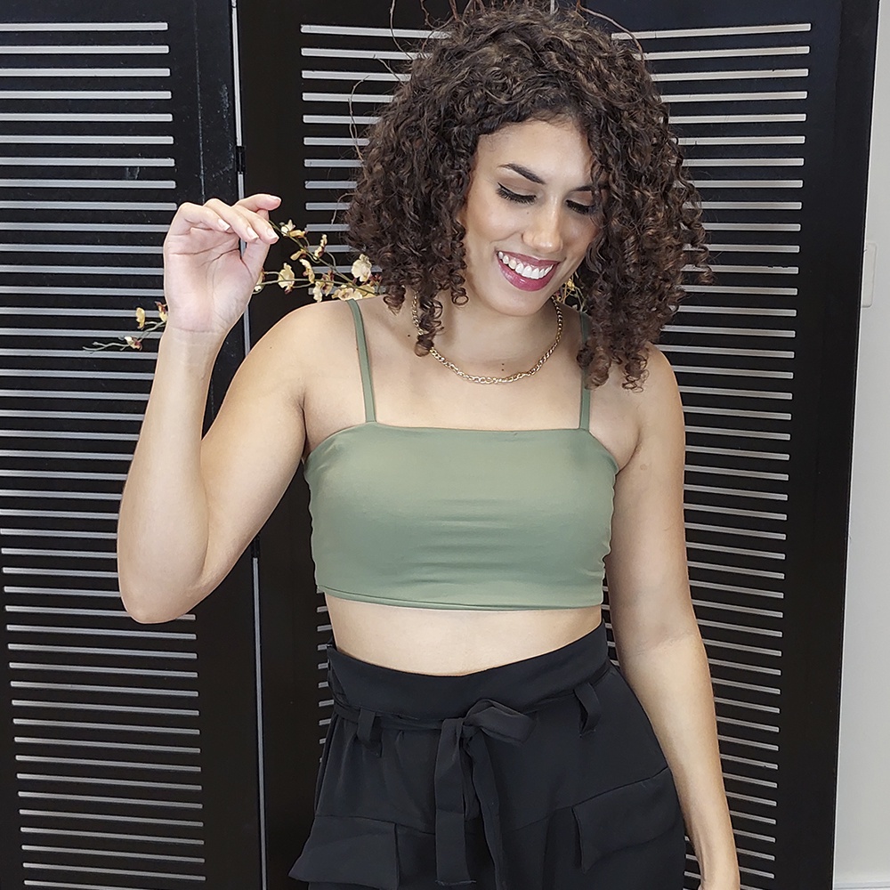 Cropped Top Feminino Faixa Alça Fina Blogueira Verão Verde | Shopee Brasil