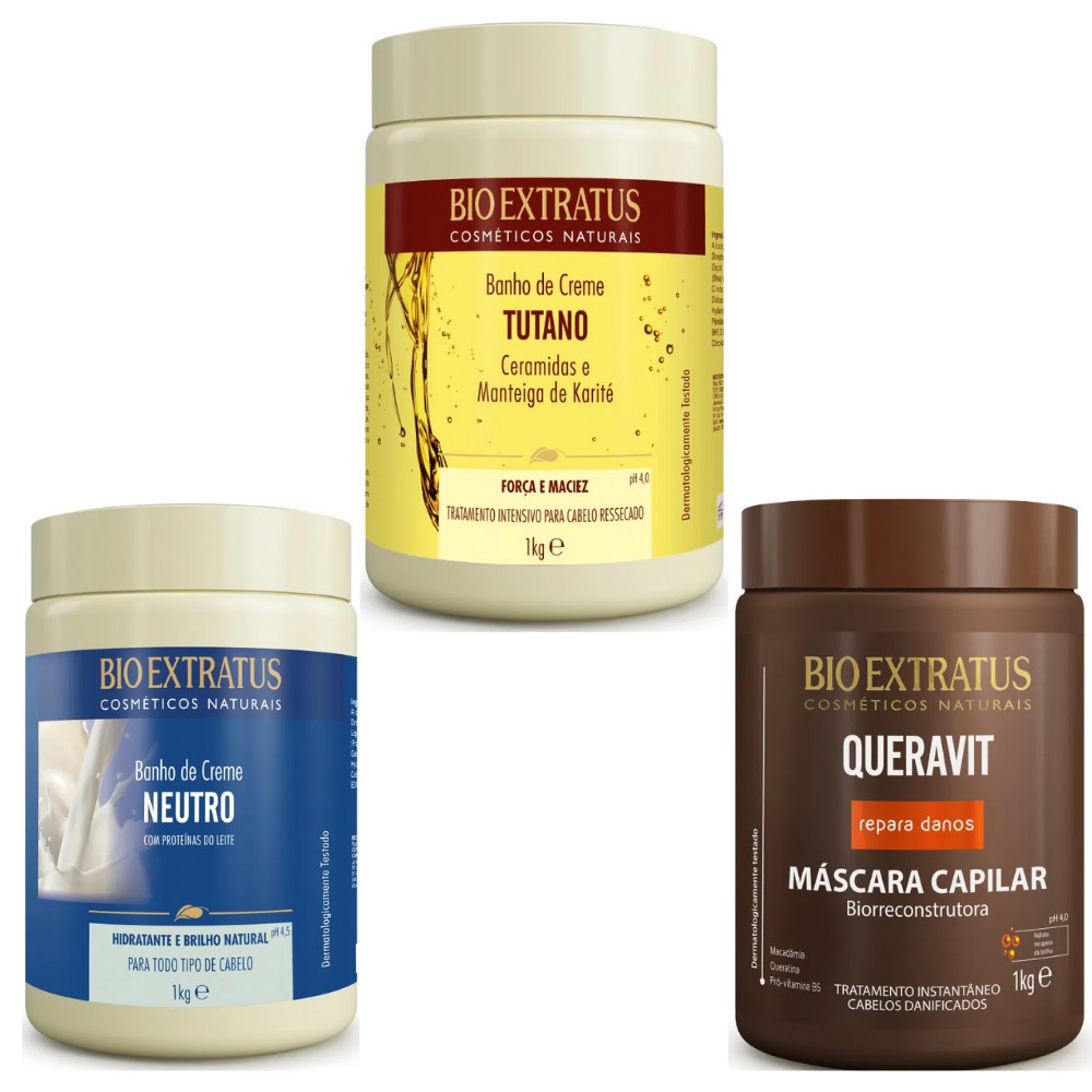 Cronograma Bio Extratus para Todos Tipos de Cabelos 1Kg Neutro, Tutano e Queravit | Shopee Brasil