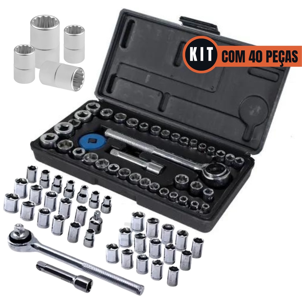 Kit Jogo De Chaves Soquete 40 Peças Com Maleta/estojo | Shopee Brasil