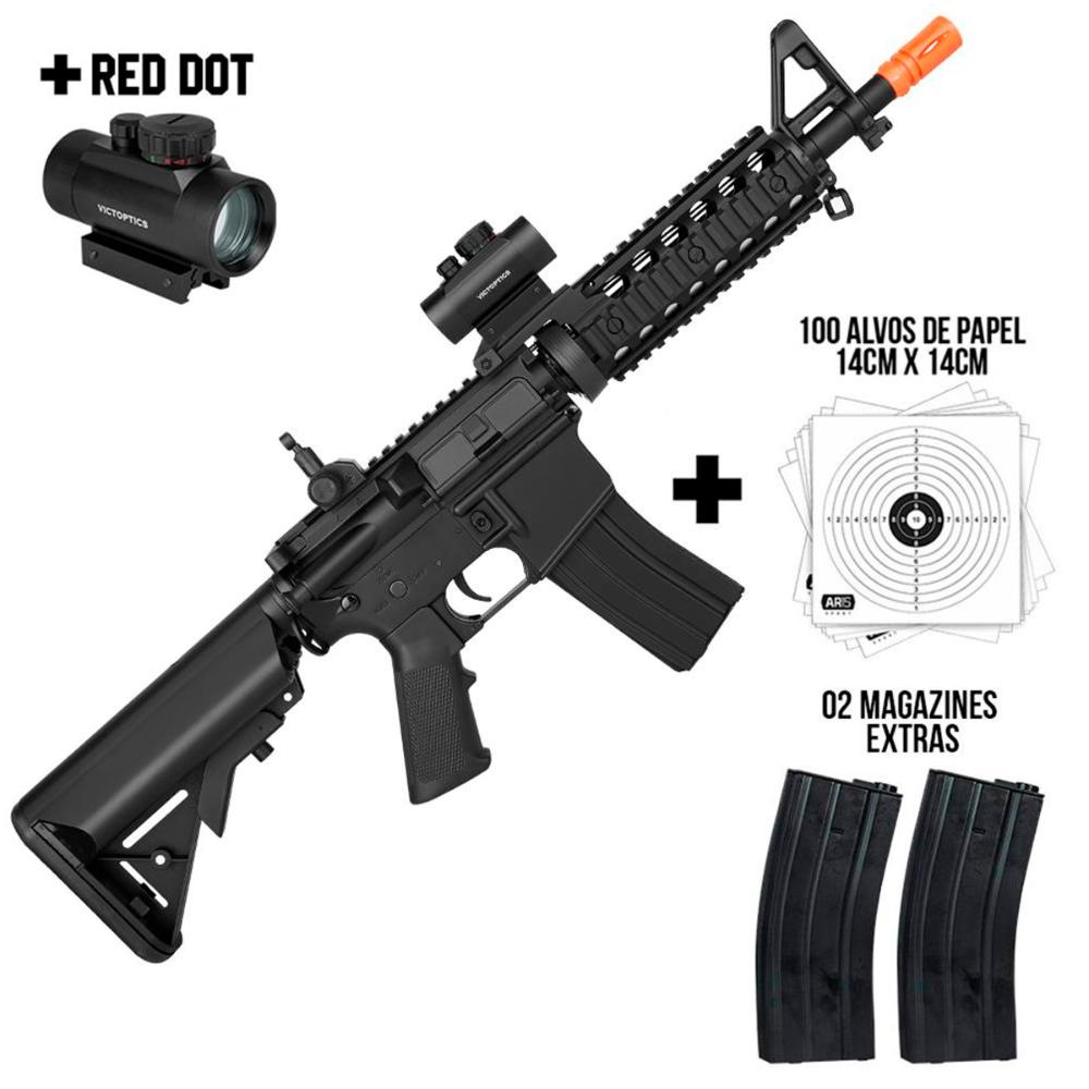 Rifle Airsoft AEG Cyma M4 CQB c/ Red Dot + Magazine Extra | Shopee Brasil
