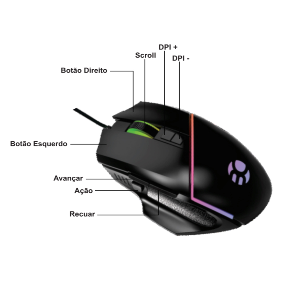 MOUSE GAMER USB BGM-01 BLUECASE - LED 7 CORES - 2400DPI - 8 BOTOES | Shopee Brasil