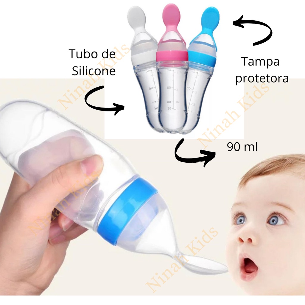 Colher Alimentadora Dosadora Silicone Papinha Bebê Introdução Medidor ...