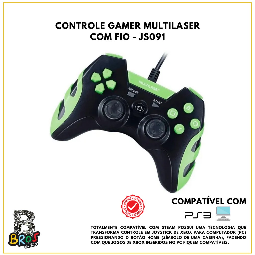 Controle Gamer Com Fio Playstation 3 e Computador com 2 Metros Xinput ...