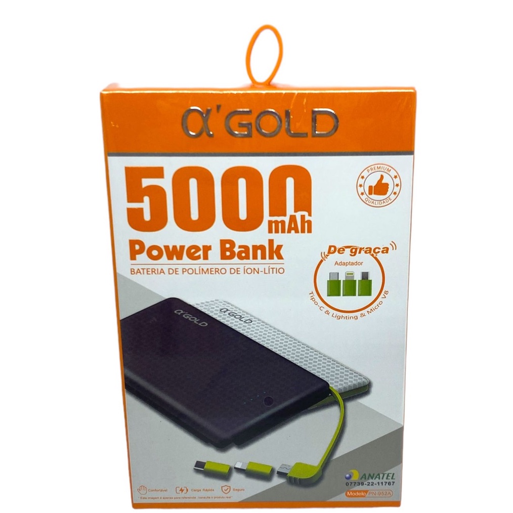 Power Bank Gold 5000mAh Com Adaptador Type-C IP8 V8 | Shopee Brasil