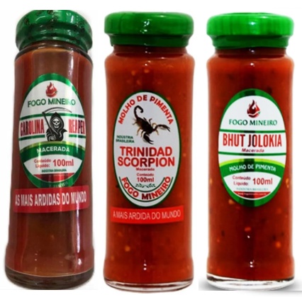 Kit Pimeta Carolina Reaper + Scorpion + Bhut Macerada Fogo Mineiro ...