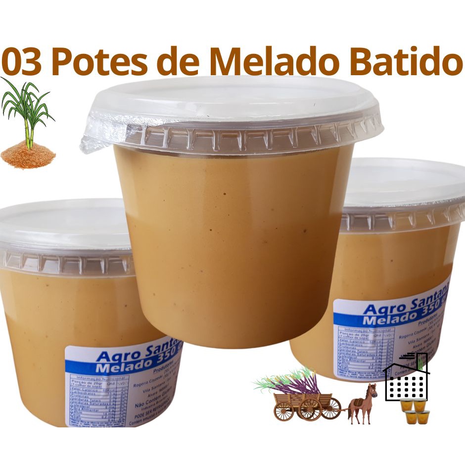 Melado de Cana de Açúcar Batido 03 Potes | Shopee Brasil