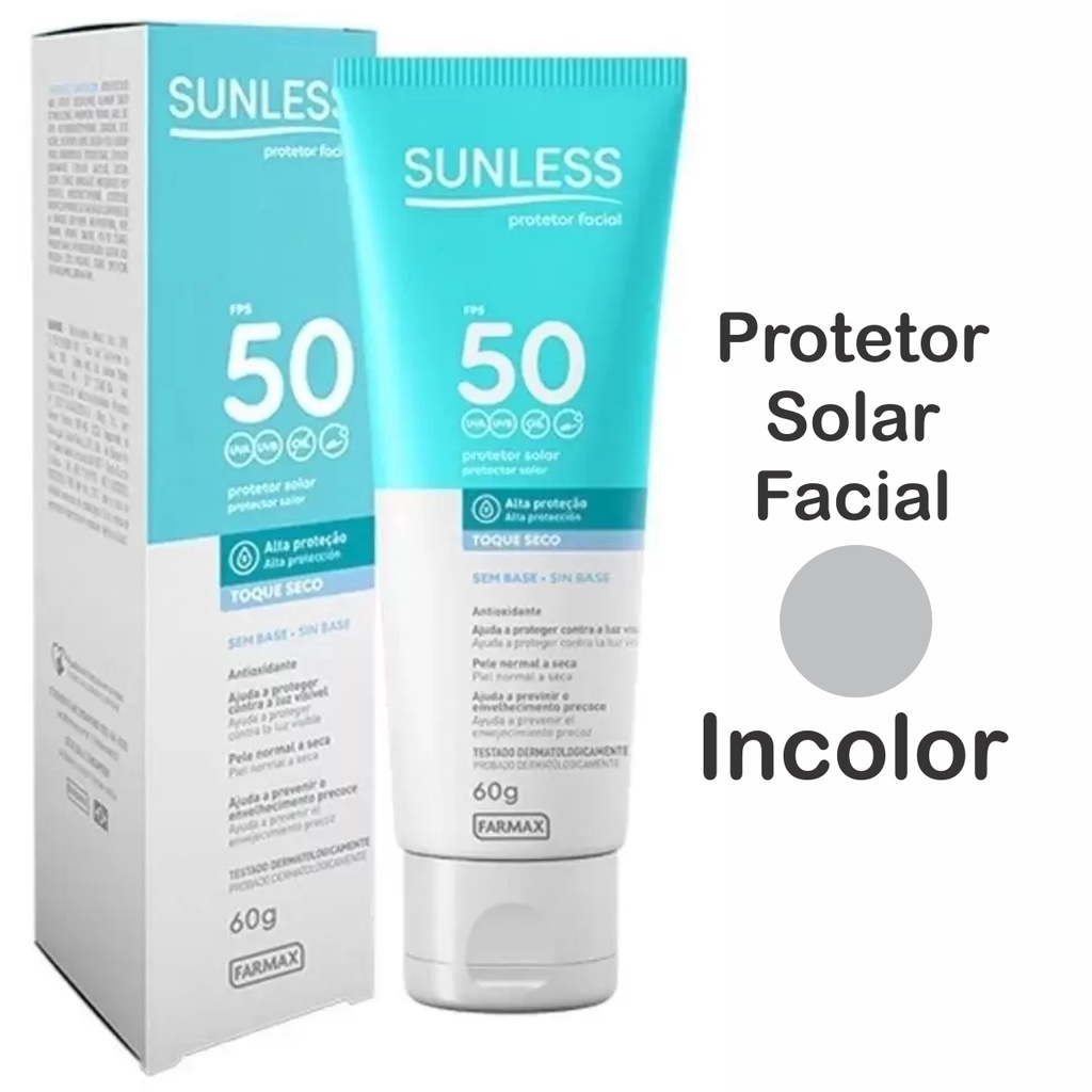 Protetor Solar Facial Sunless FPS 50 Farmax 60g A Escolher Incolor Bege ...