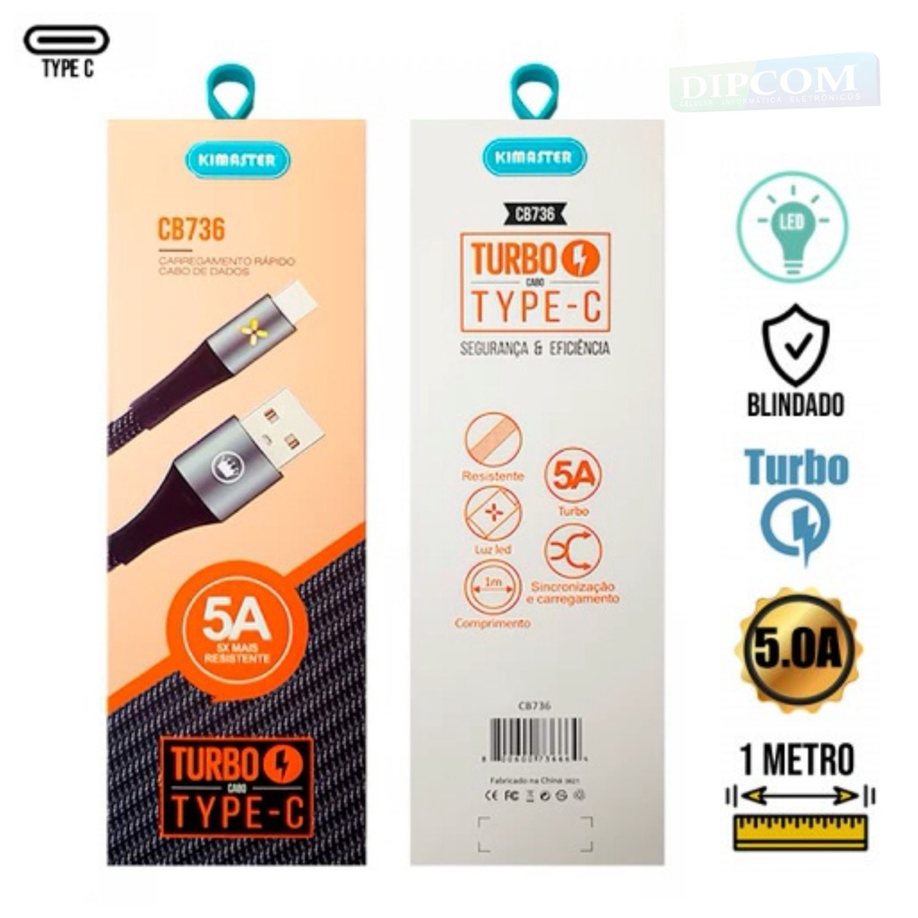 Cabo Type-C Turbo 5A - Linha Premium [cabo tipo-c] CB736 Original ...