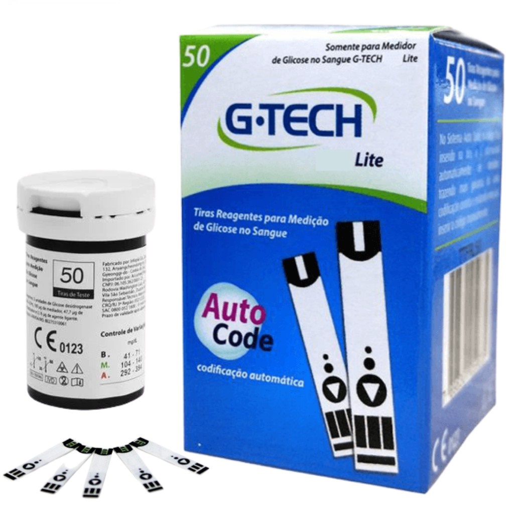 Tiras para Teste de Glicose G Tech Lite Caixa c/ 50 Unidades | Shopee ...