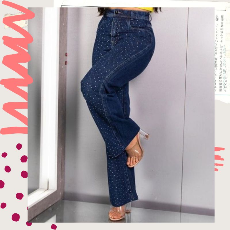 Calça Jeans SHINE com detalhes em strass | Shopee Brasil
