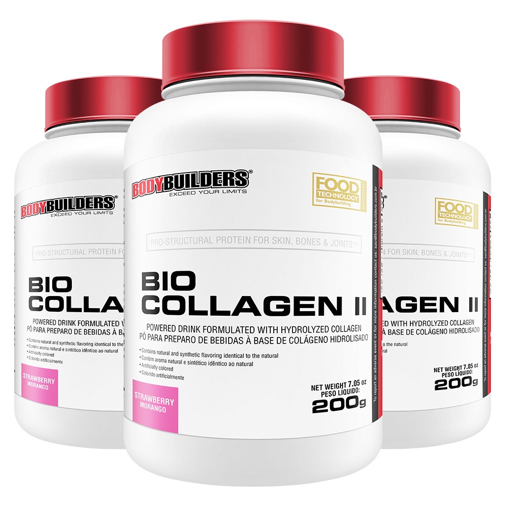 Kit 3x Colágeno Bio Collagen II 200g - Sabor Morango - Ajuda a ...