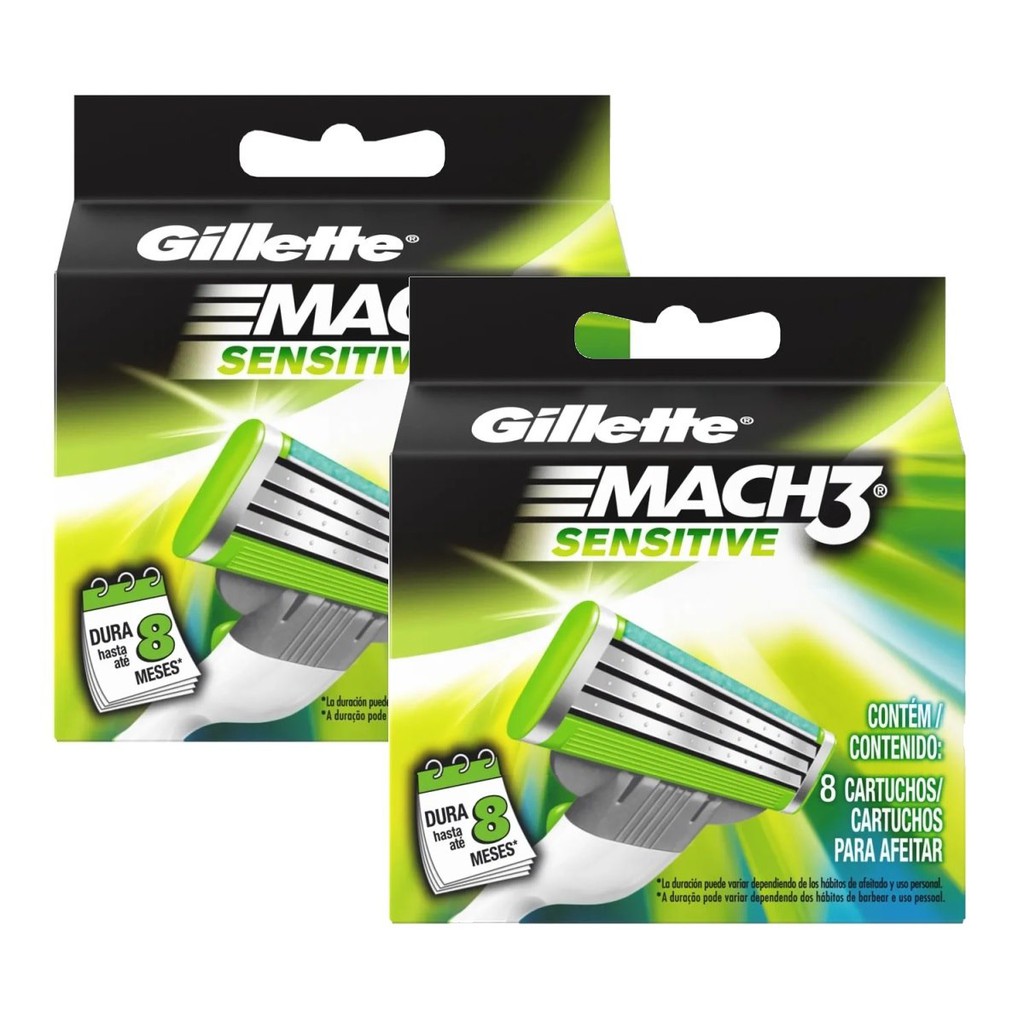 Refil Gillette Mach 3 Sensitive Carga Mach3 - 16 Cartuchos (2x8 ...