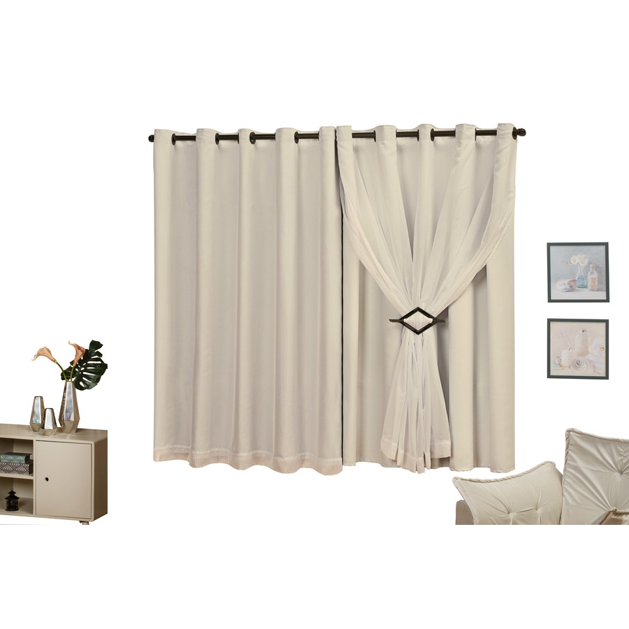 Cortina Em Tecido Blackout Com Voil 5,00 Largura x 1,30 Altura Varão ...