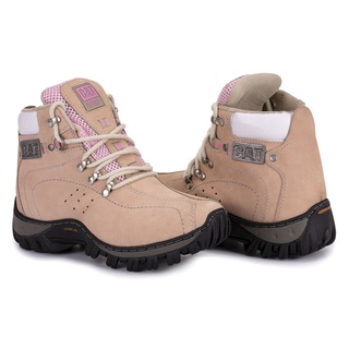 Bota Original Caterpillar Feminina Confortável Couro Legitimo Rosa ...