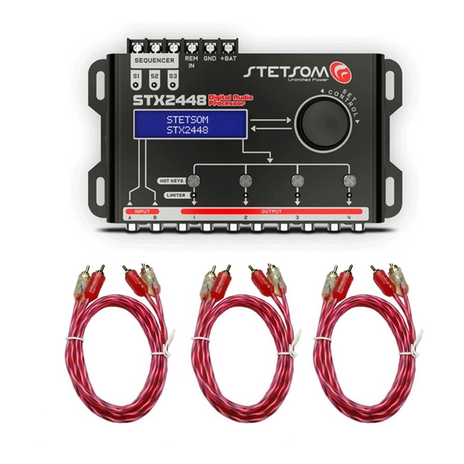 Processador Audio Digital Stetsom Stx2448 + 3 Cabos Rca 1m | Shopee Brasil