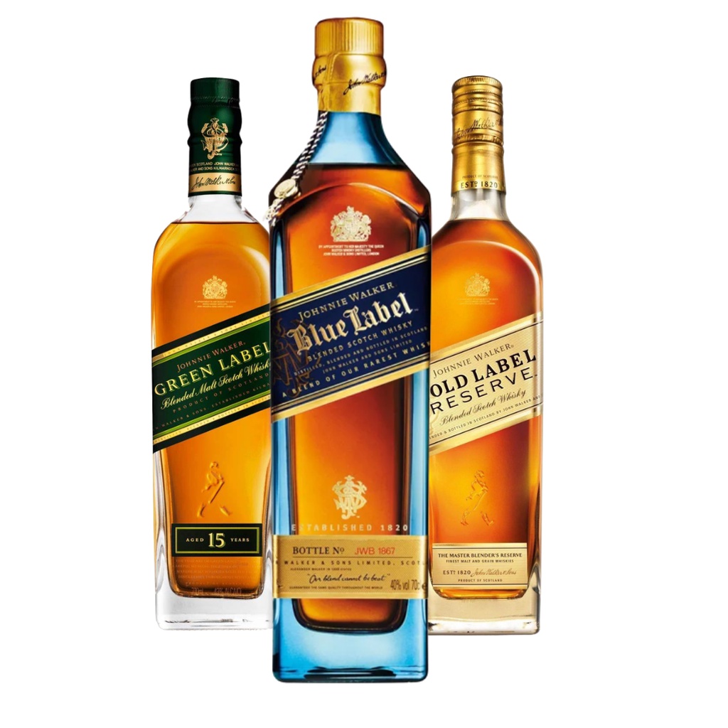 Combo Whisky Johnnie Walker Blue Label + Green Label + Gold Label ...