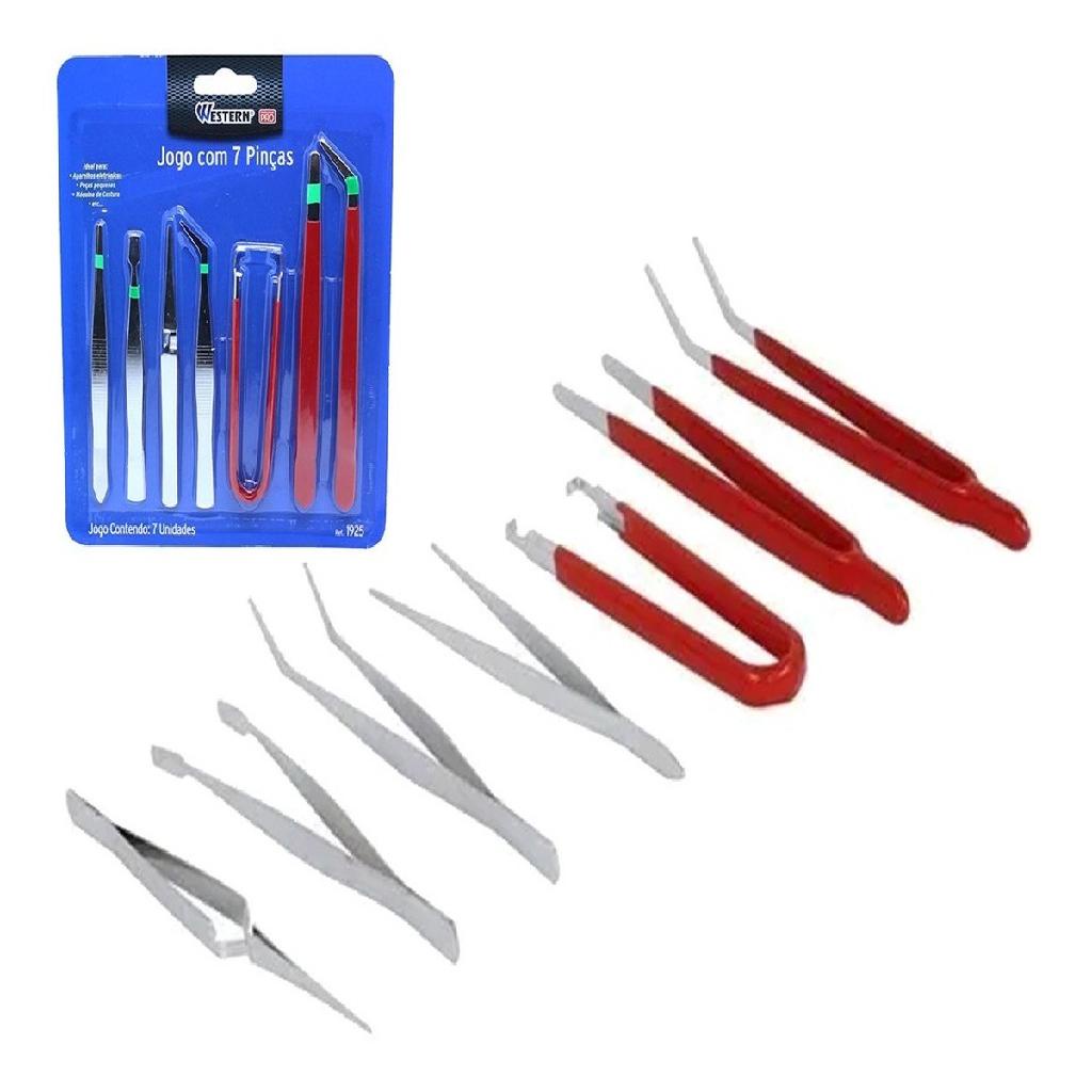 Kit 7 Pinças Longas De Aço Artesanato Relógio E Eletrônica | Shopee Brasil