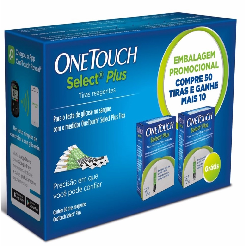 100 Tiras Reagentes One touch Select Plus - medir glicemia teste ...