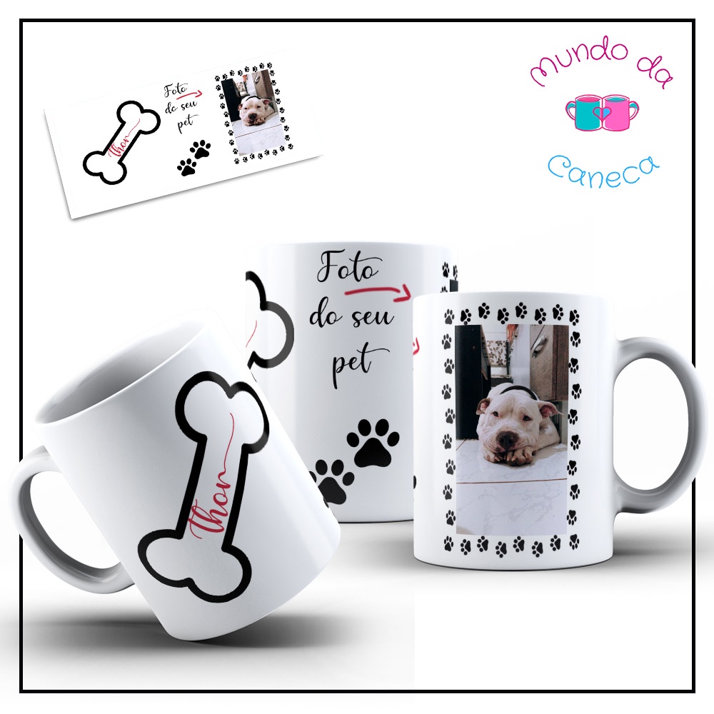 Caneca Personalizada com Foto do seu Pet Cachorro + Nome de Porcelana ...