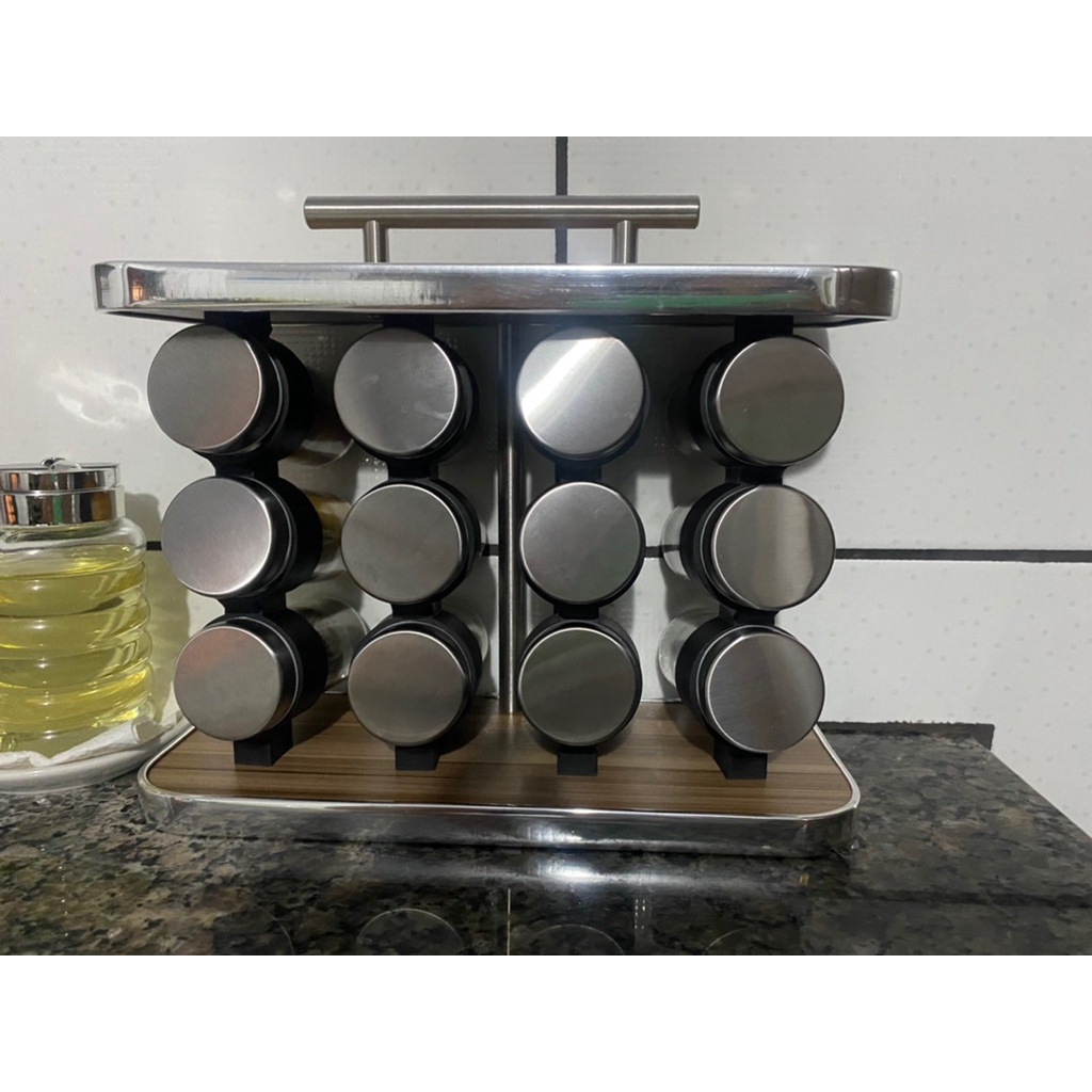 Porta Temperos com 12 potes Inox | Shopee Brasil