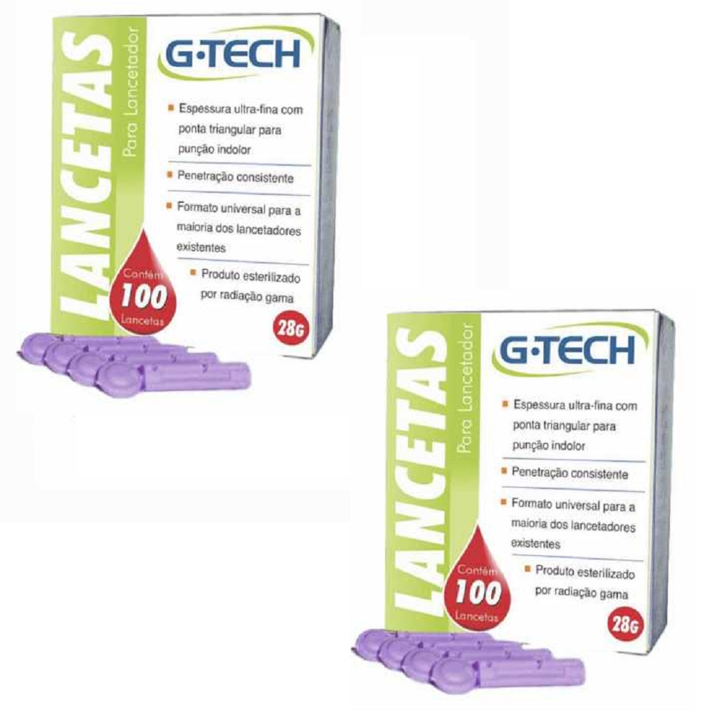 Lanceta para teste c/2 de glicemia 28G original G-tech c/100 lancetas ...