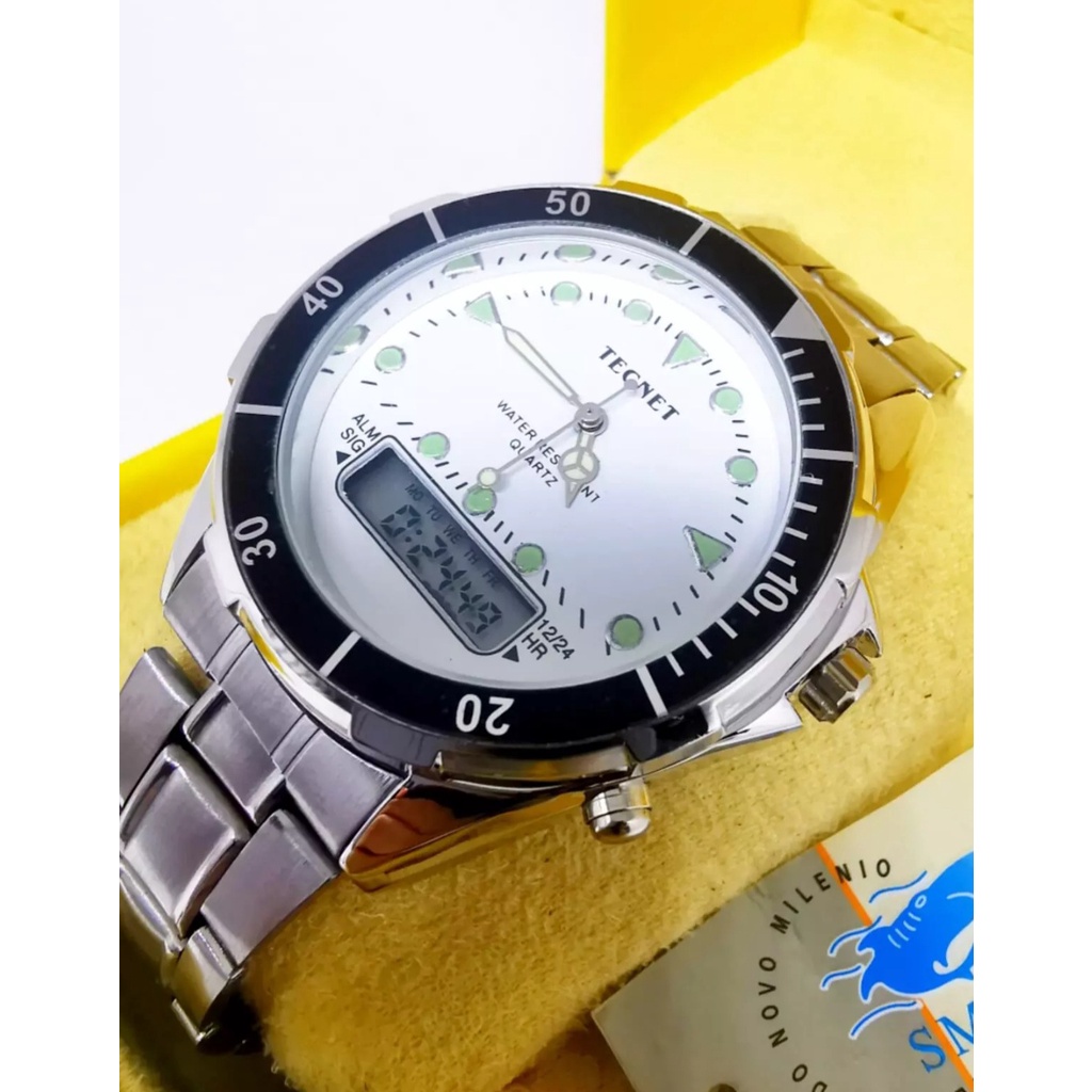 Relógio masculino Tecnet analogico e digital Prata pulseira de aço a ...