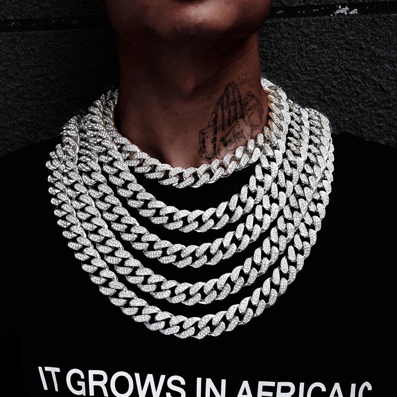 Ice Colar De Hip Hop Cadeia Cubano Ouro Miami Curb Pulseira Strass CZ ...
