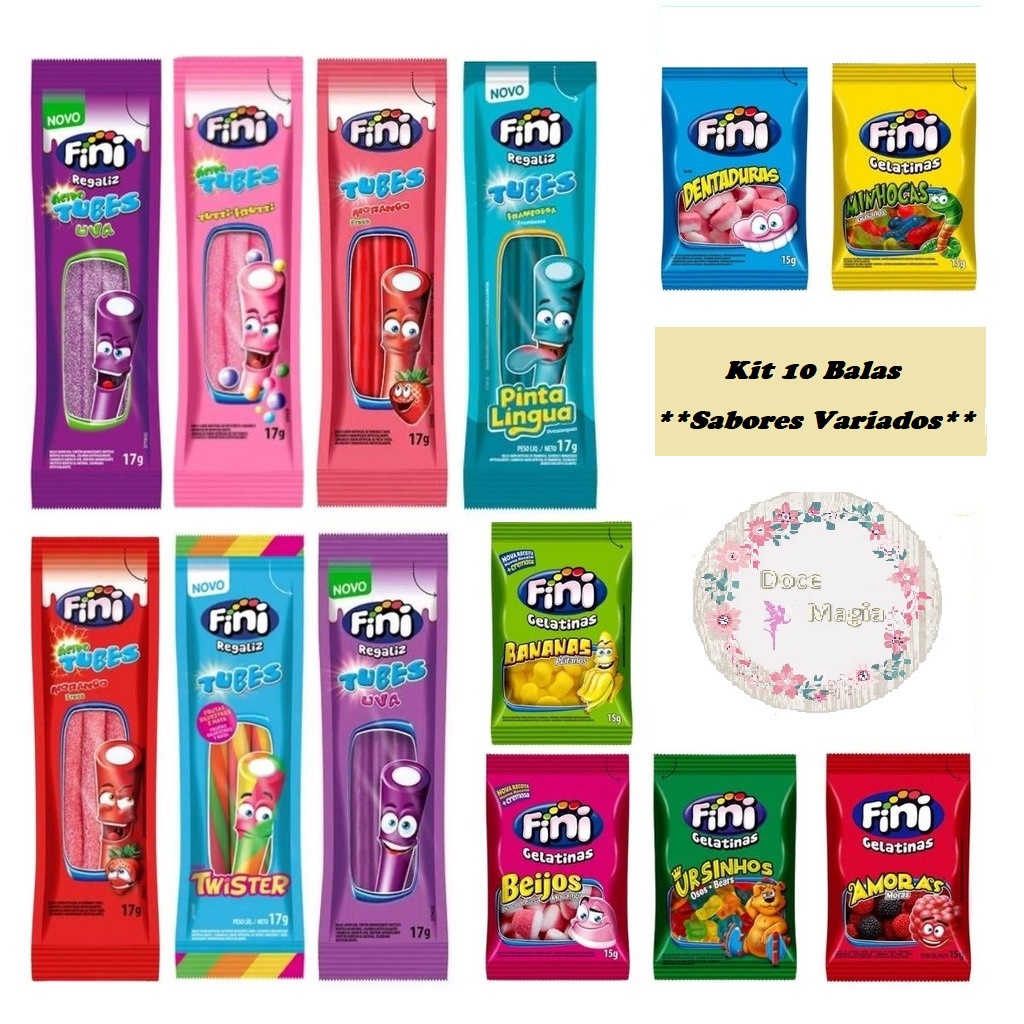 Kit Balas Fini 10 unidades Sortidas de 15g e 17g – (Sabores variados ...