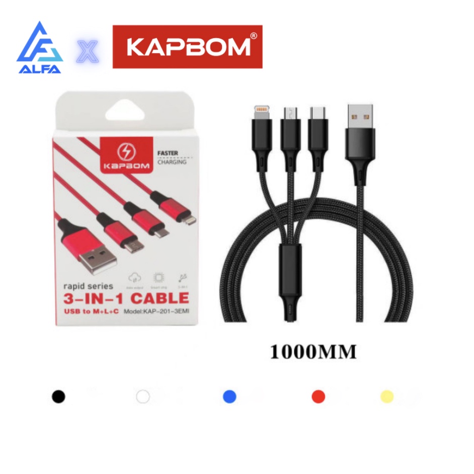 Cabo de Dados 3 em 1 Micro Usb V8/Tipo C/iPhone Carregador Original KAPBOM | Shopee Brasil