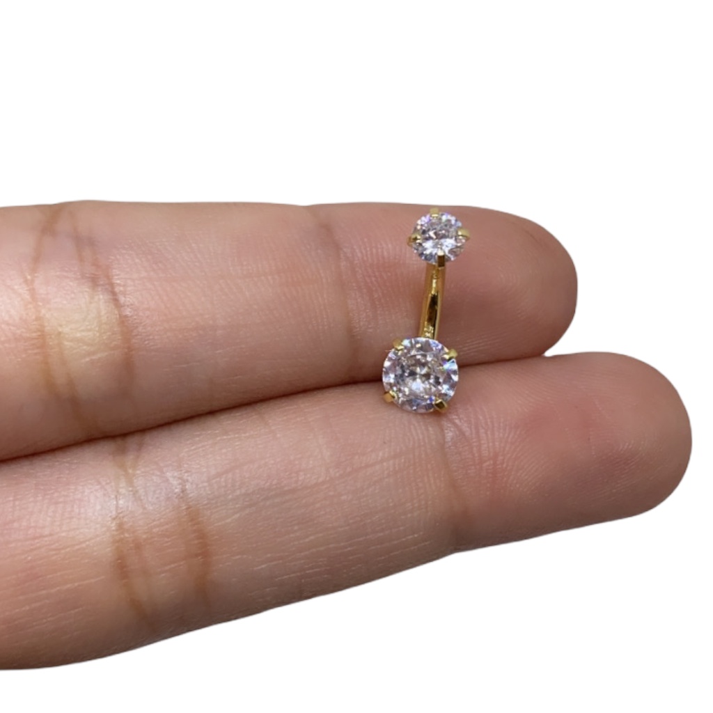 Piercing Intimo Genital ou Umbigo 2 Pedras Aço Cirúrgico Com Zircônia ...