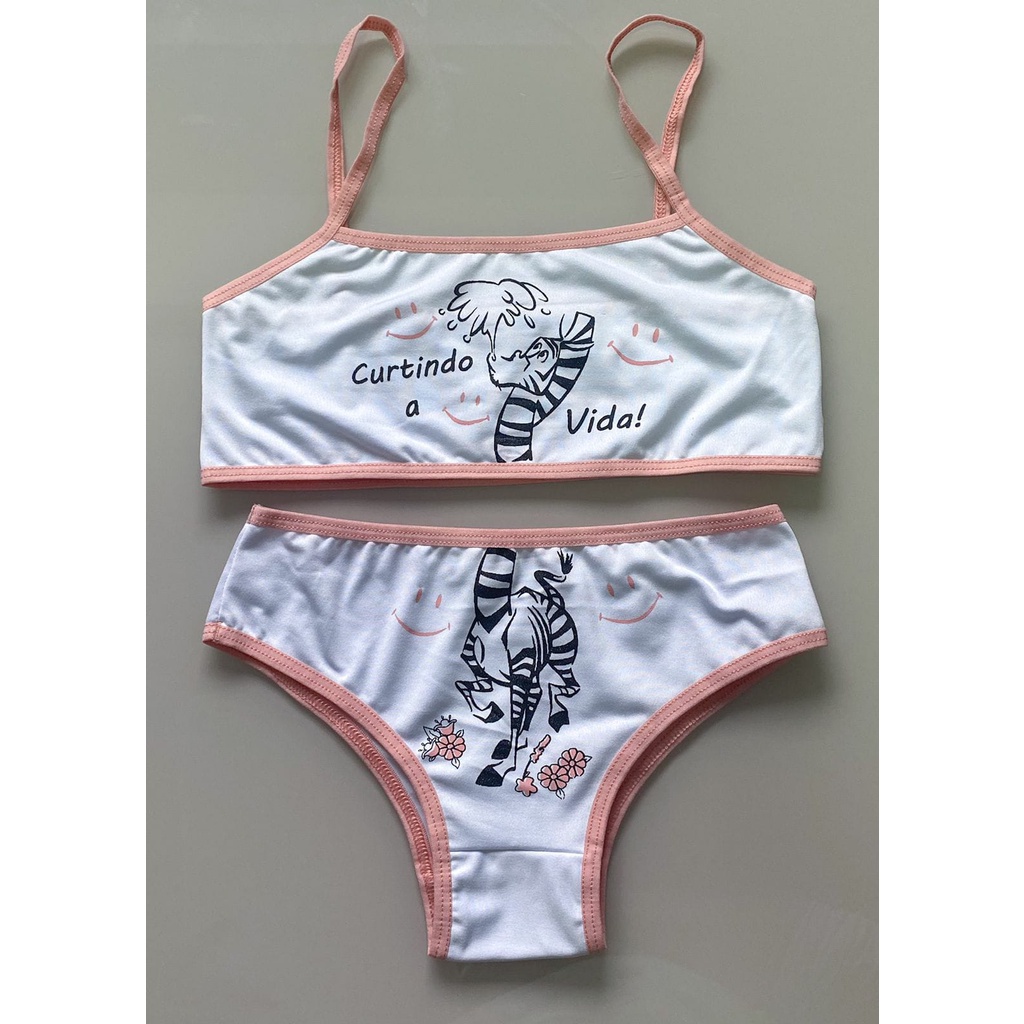 kit 2 conjunto infantil de poliester calcinha e top com estampas C05 ...
