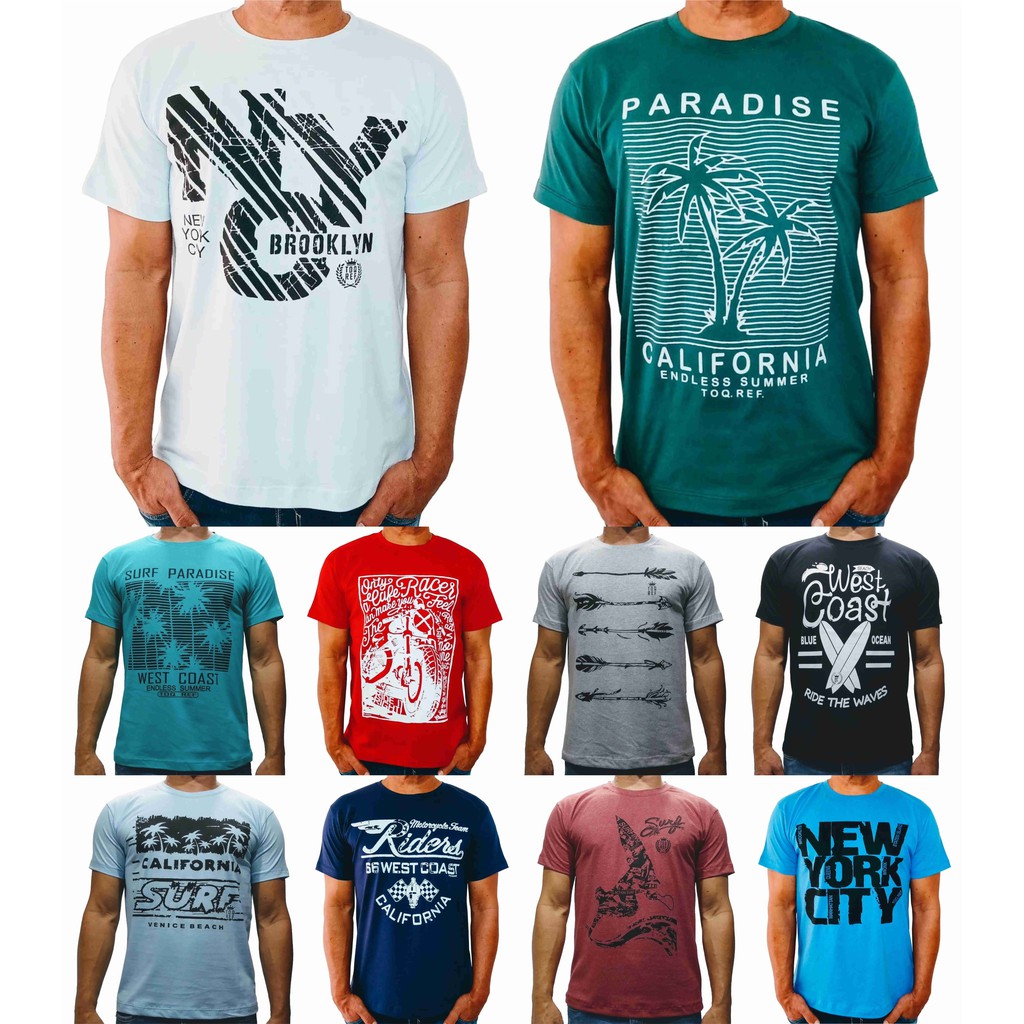 Kit 10 Camiseta Masculina Casual Fit Estampada Algodão Esporte Casual ...