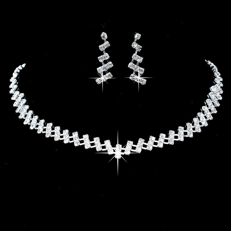 Conjunto Colar Brinco Strass Prata Festas, Noiva, Debutante, Casamento ...