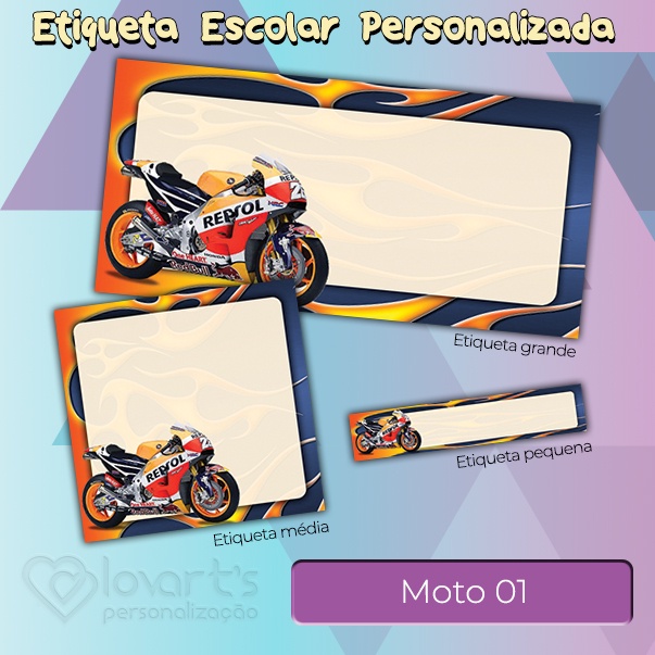 Moto 01 Kit De Etiqueta Escolar Personalizada Cartela De Adesivo