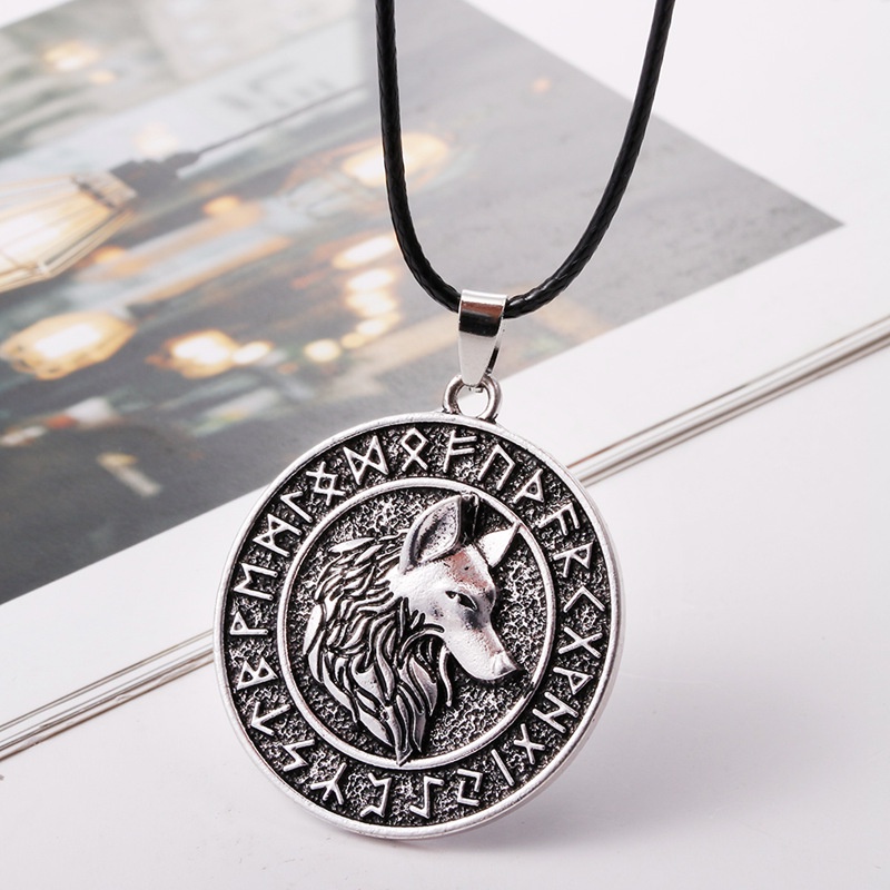 Colar De Cabeça De Lobo Masculino Prata Vintage Redondo Pingente ...
