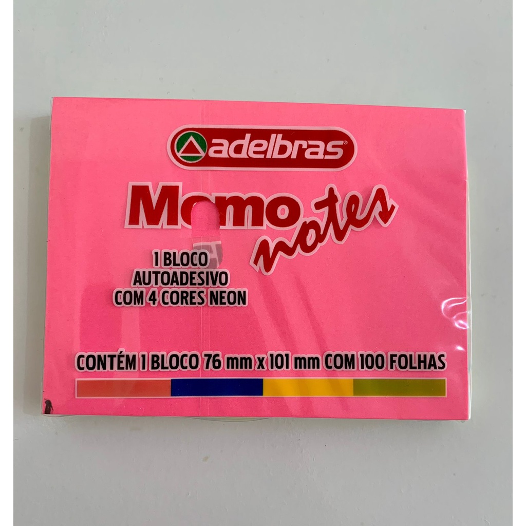 POST IT COM 4 CORES NEON ADELBRAS 100 FOLHAS 76 MM X 101 MM papelaria ...