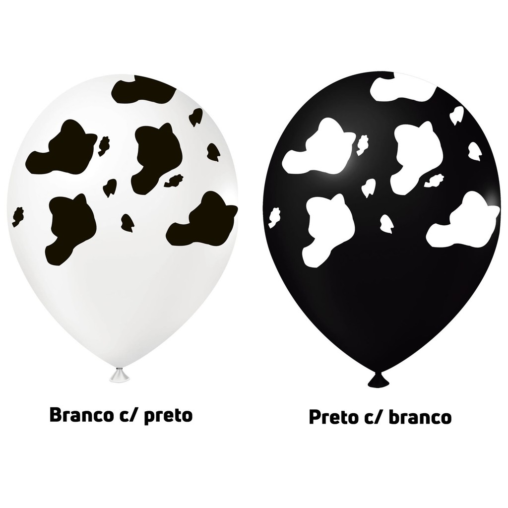 25/50unid BALÃO DE AR N. 9 preto branco VAQUINHA, BEXIGA de festa 9 ...