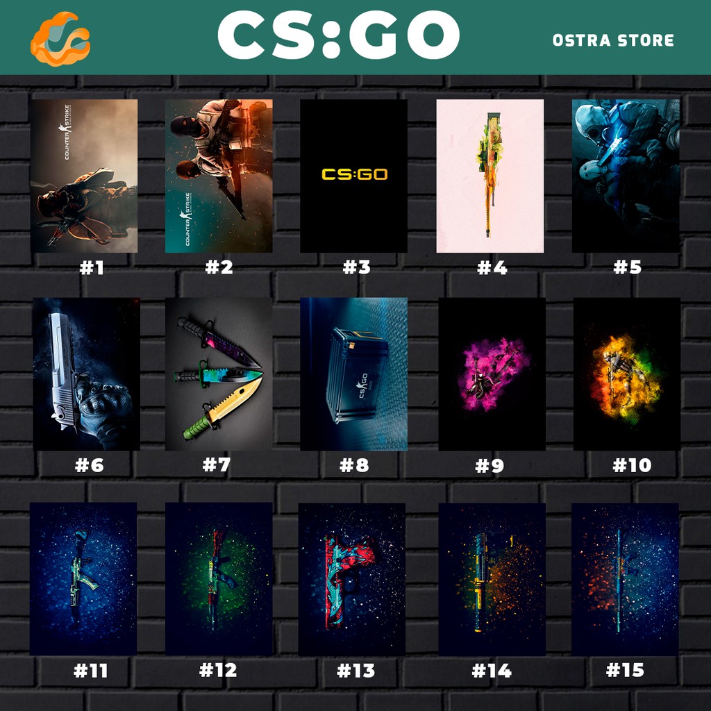 CS:GO de 01 a 15 - Placa MDF & Quadro com Moldura Counter Strike Global ...