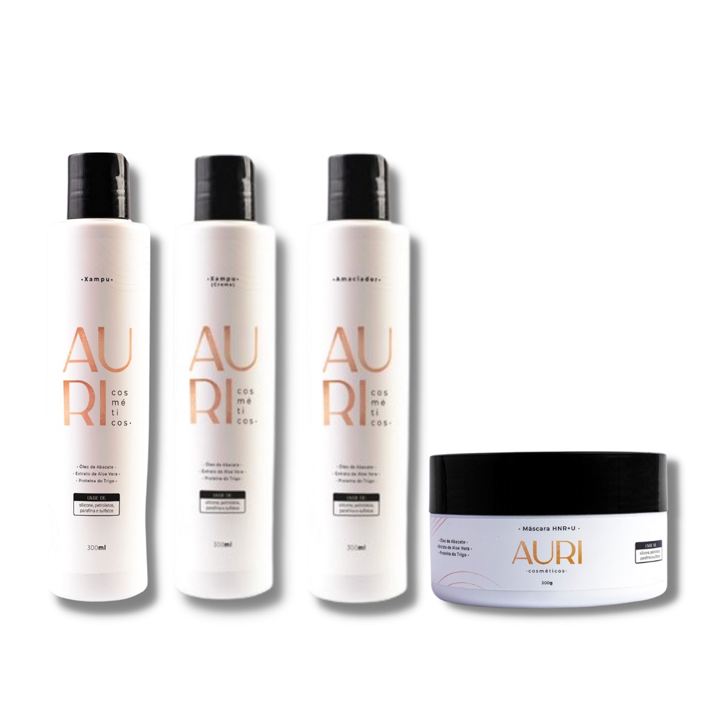 Kit Xampu, Xampu Creme, Amaciador e Mascara HNR+U Auri | Shopee Brasil