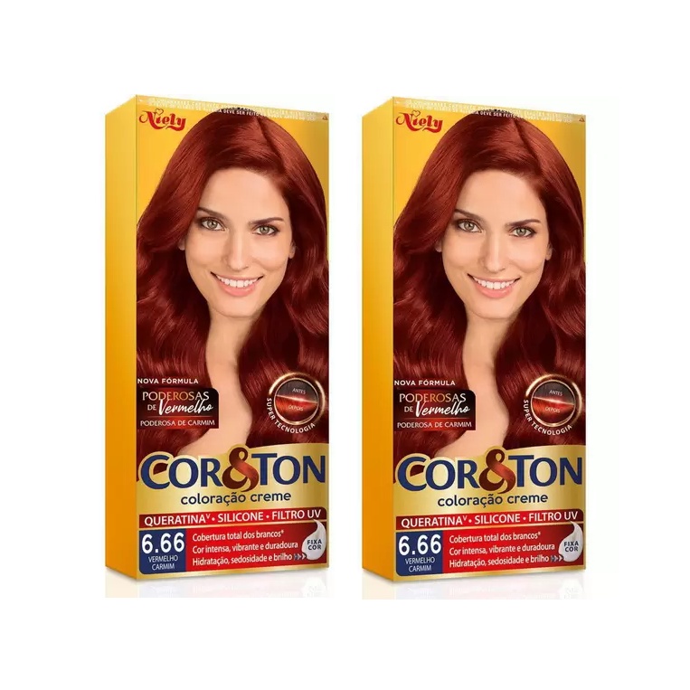 Cor & Ton - Kit 2 Coloração Creme - 6.66 Vermelho Carmim | Shopee Brasil