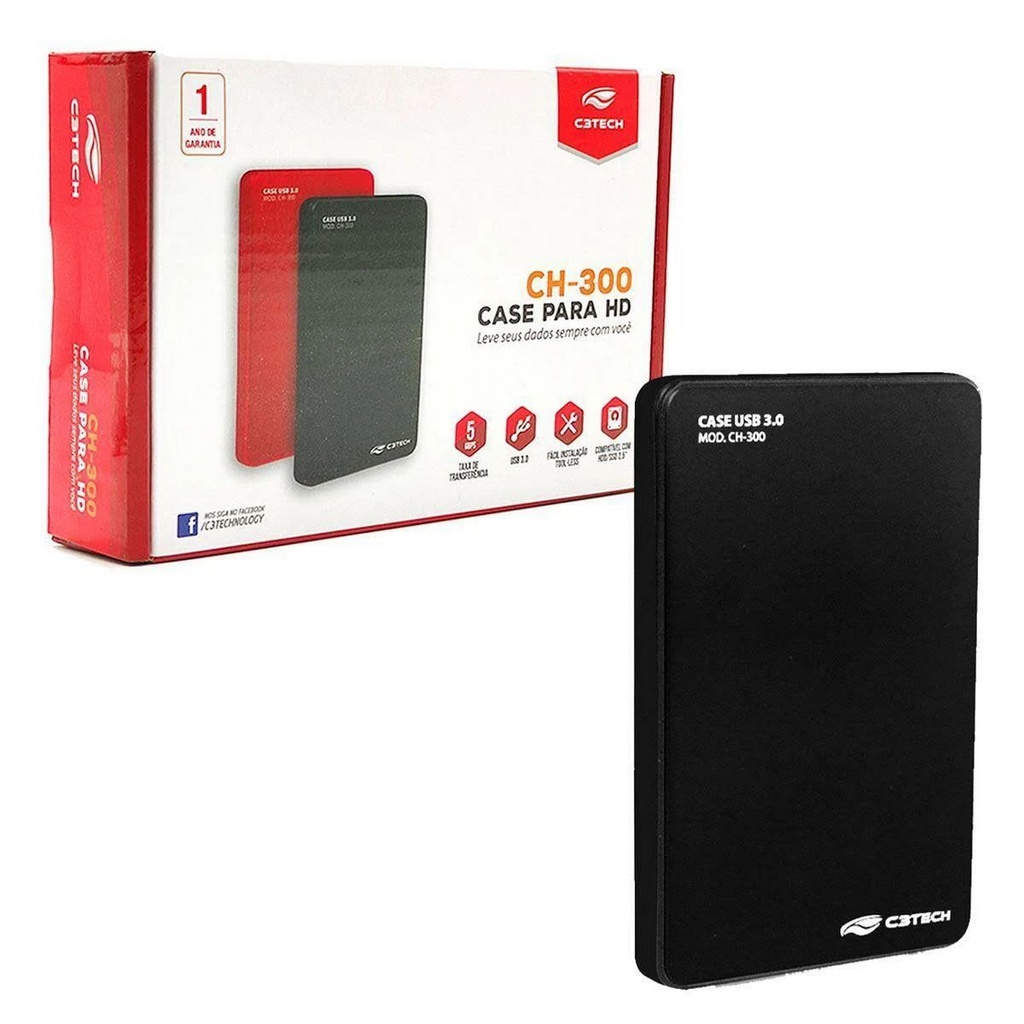 Case USB 3.0 para HD Externo 2.5" Preto C3 TECH CH-300 com NOTA FISCAL ...