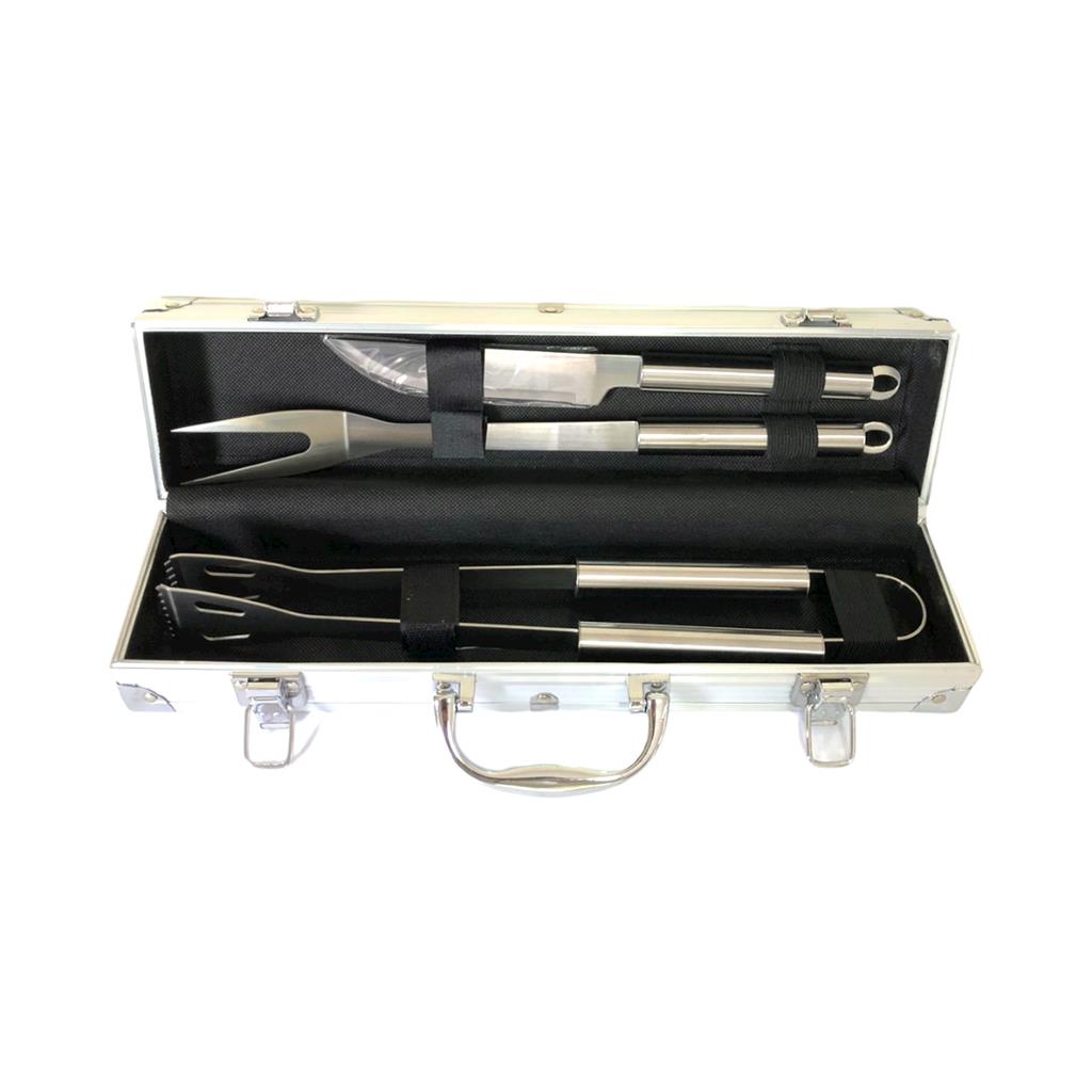 Kit Churrasco C/3 Pecas Em Aco Inox Com Maleta Em Aluminio | Shopee Brasil