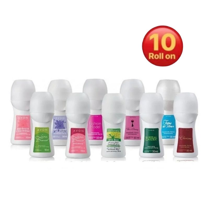 Kit 10 Desodorante Roll on Rollon Rolon AVON Feminino 48h - 50ml | Shopee Brasil