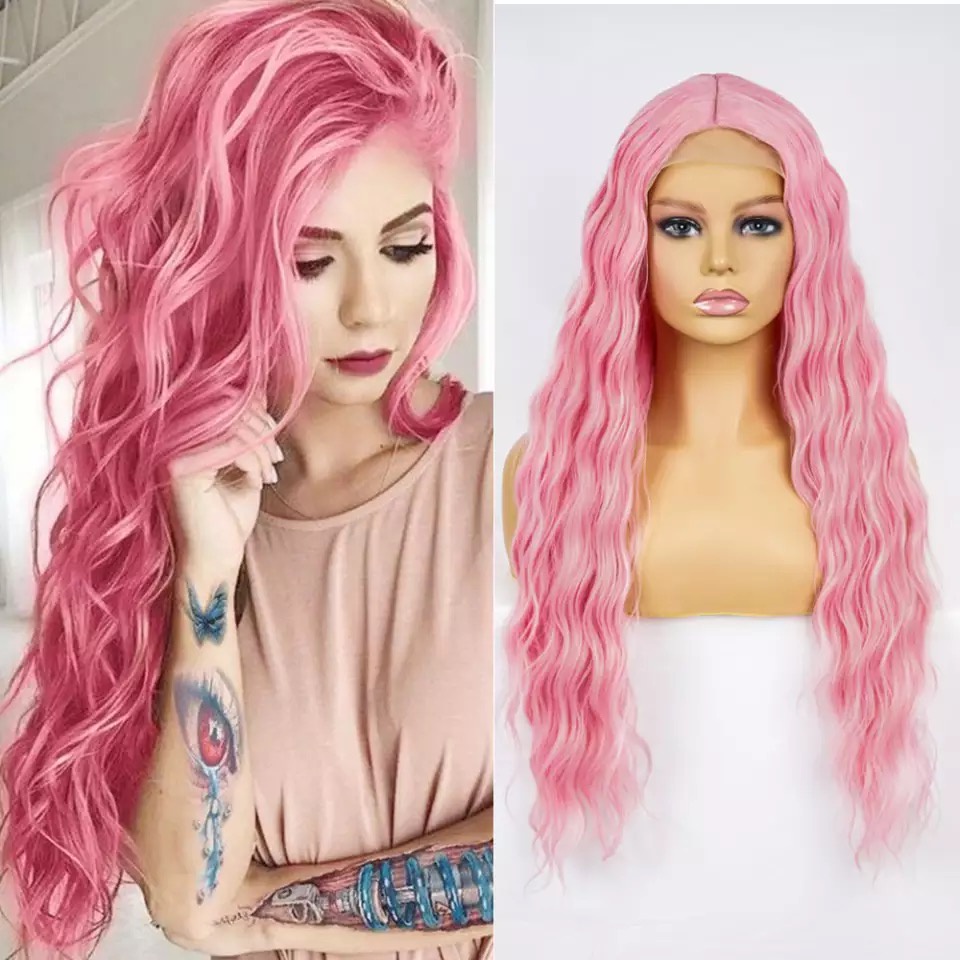 Peruca Rosa Chiclete S/Franja - Ondulada - Peruca Lace/Wig Rosa ...