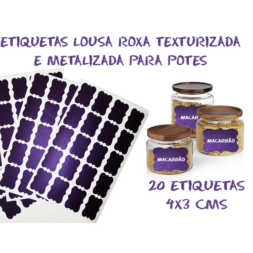 20 Etiquetas Adesivas Lousa ROXA 4x3 cms a Prova D'água para Potes de ...